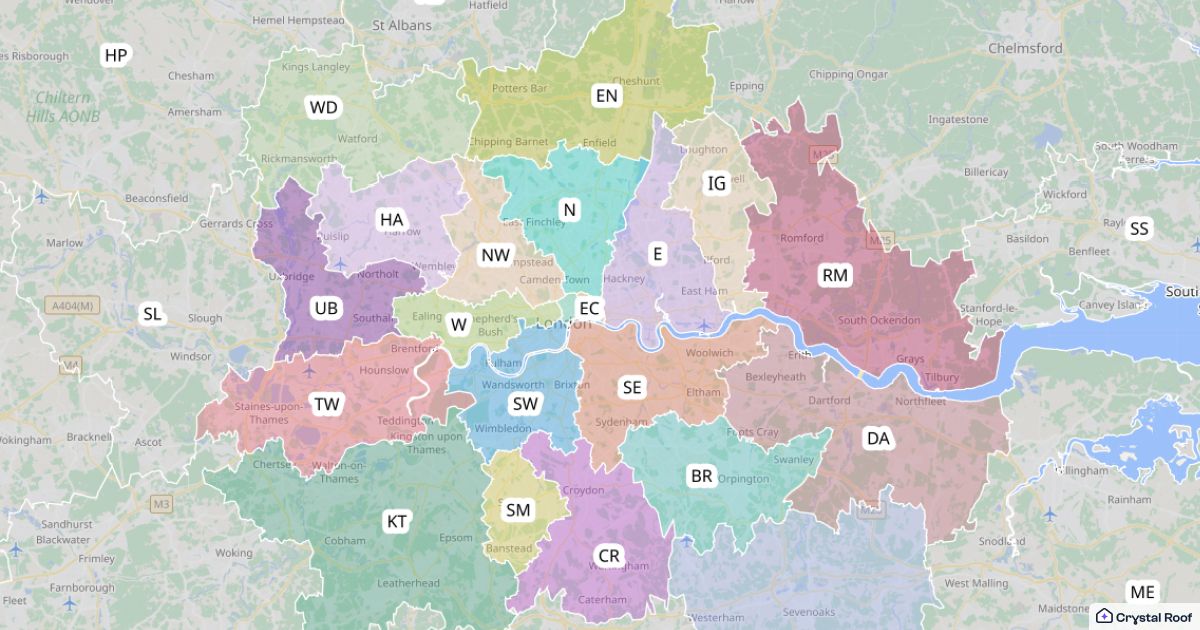 All postcodes in Greater London - Crystal Roof